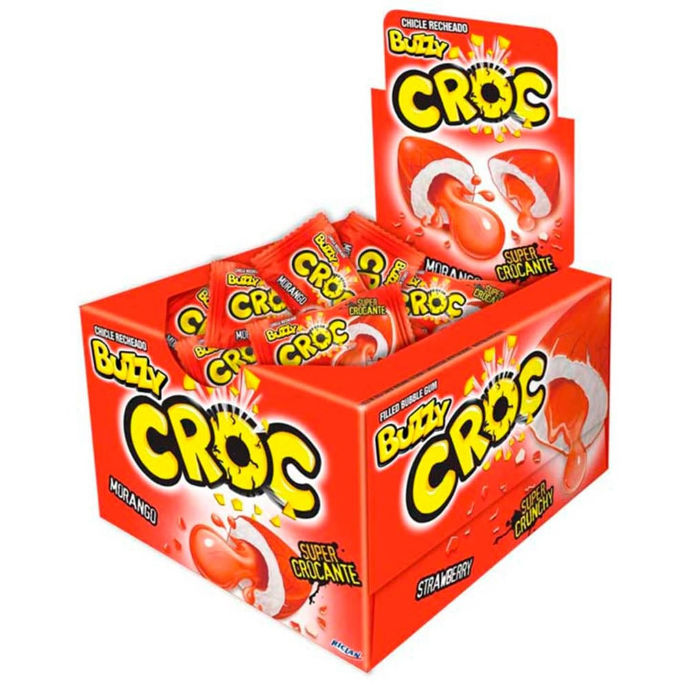 Chiclete Buzzy Croc 40x4,3g Display Morango 172g Riclan - colibri