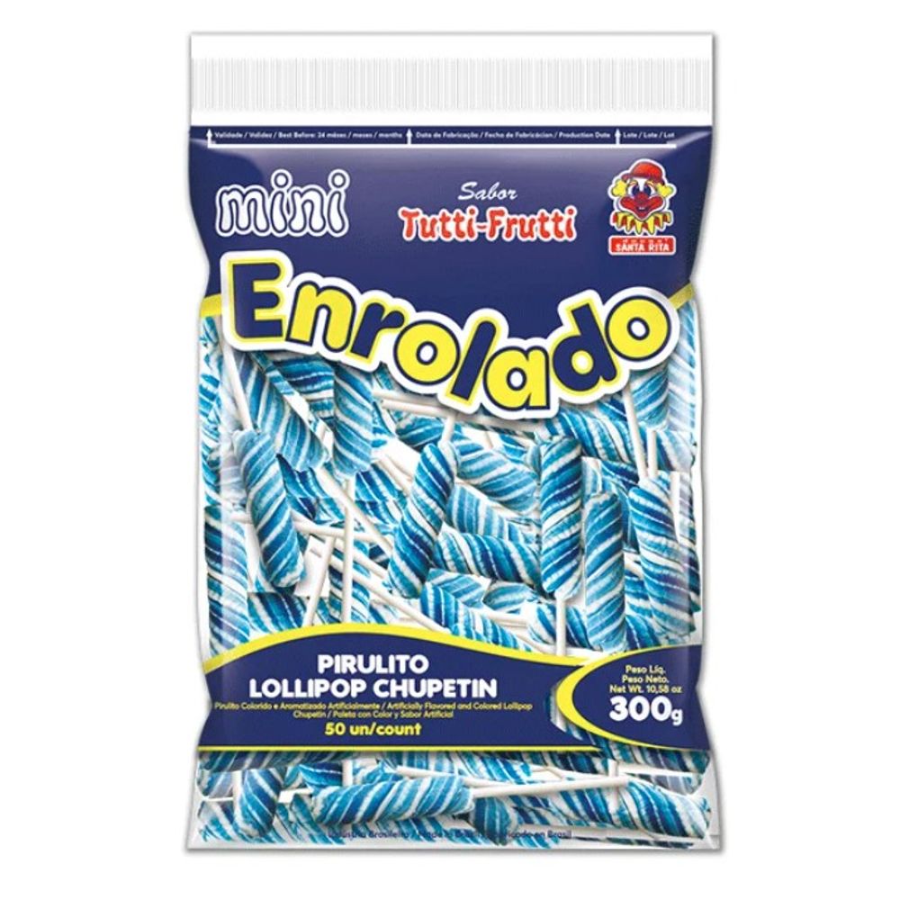 Pirulito Mini Enrolado Azul Tutti Frutti 300g Santa Rita - colibri